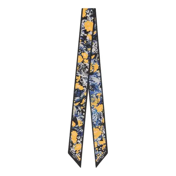 Givenchy Ss26 Bandeau In Silk With Floral Print 'navy Yellow - Navy/yellow
