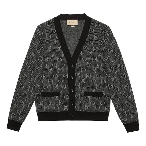 Gucci Gg Wool Jacquard Cardigan - Grey/black