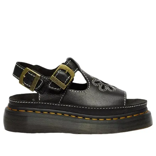 Dr. Martens Floral Detail Leather Platform Sandals - Black