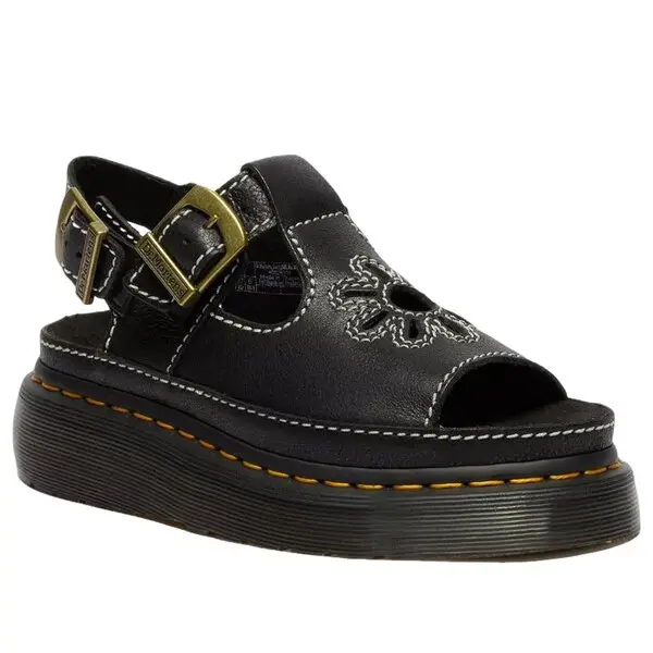 Dr. Martens Floral Detail Leather Platform Sandals - Black