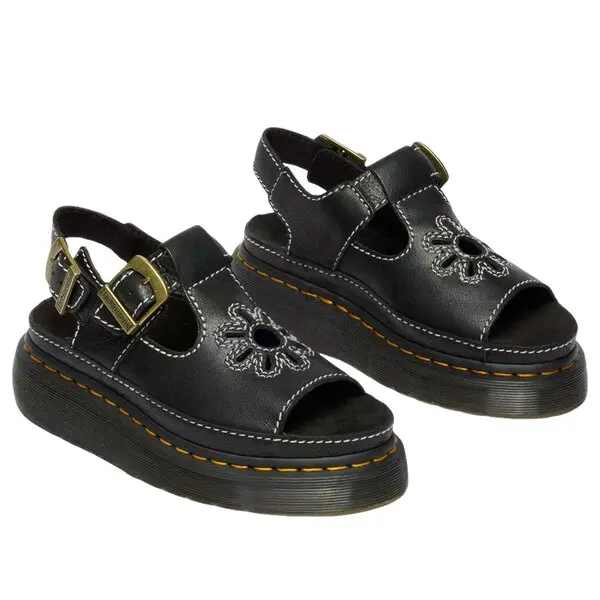 Dr. Martens Floral Detail Leather Platform Sandals - Black
