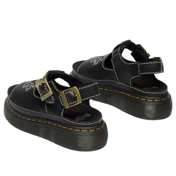 Dr. Martens Floral Detail Leather Platform Sandals - Black