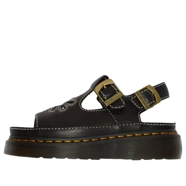 Dr. Martens Floral Detail Leather Platform Sandals - Black