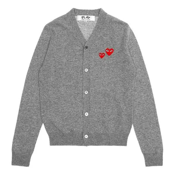 Play Comme Des Garcon Double Heart Cardigan - Grey