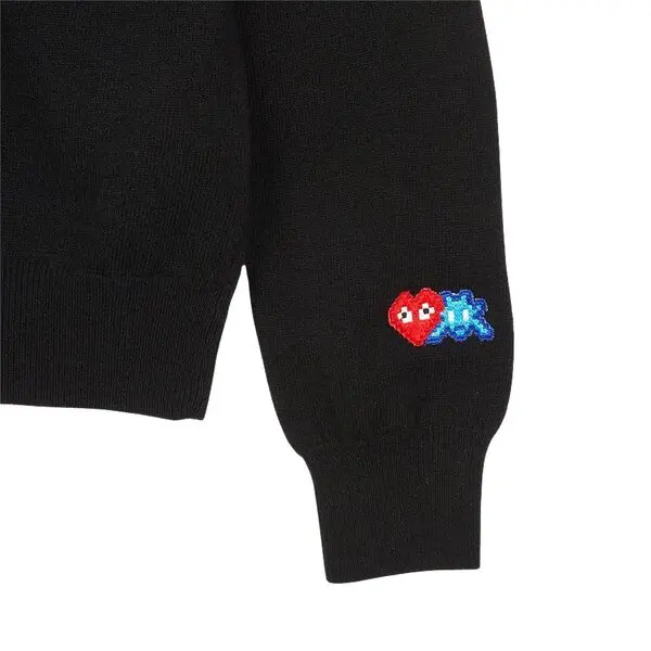 Play Comme Des Garcon X Invader Double Pixel Heart Knitwear - Black