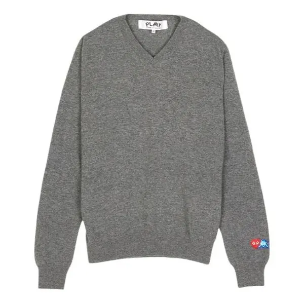 Play Comme Des Garcon Fw25 X Invader Double Pixel Heart Knitwear - Grey
