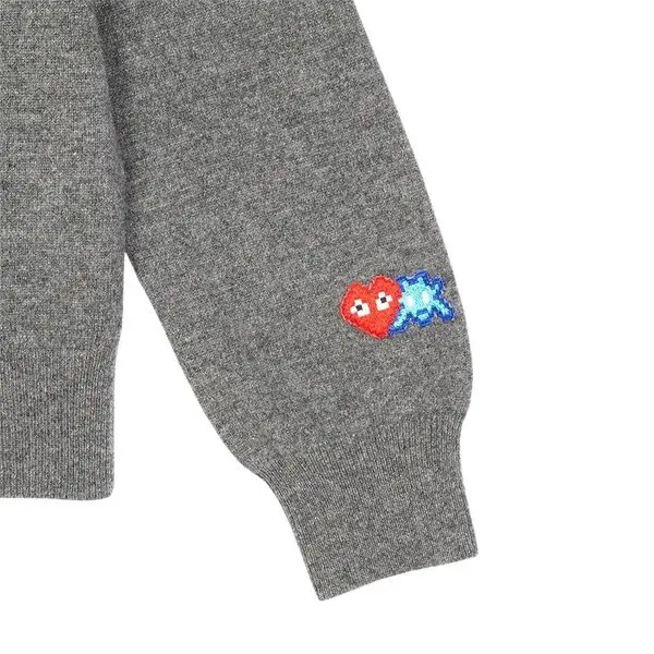 Play Comme Des Garcon Fw25 X Invader Double Pixel Heart Knitwear - Grey