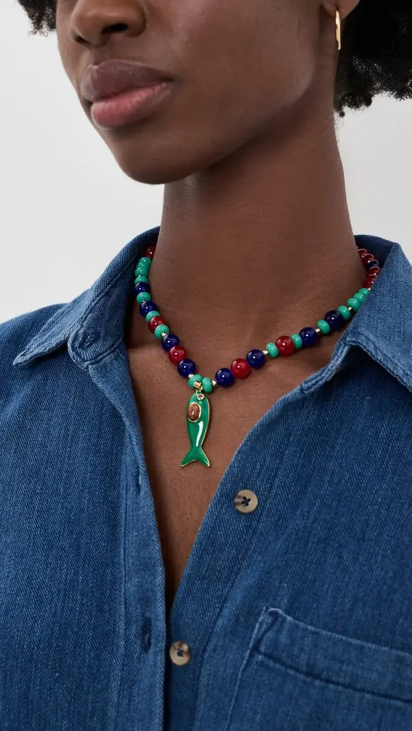 ADINA EDEN Beaded Fish Pendant Necklace