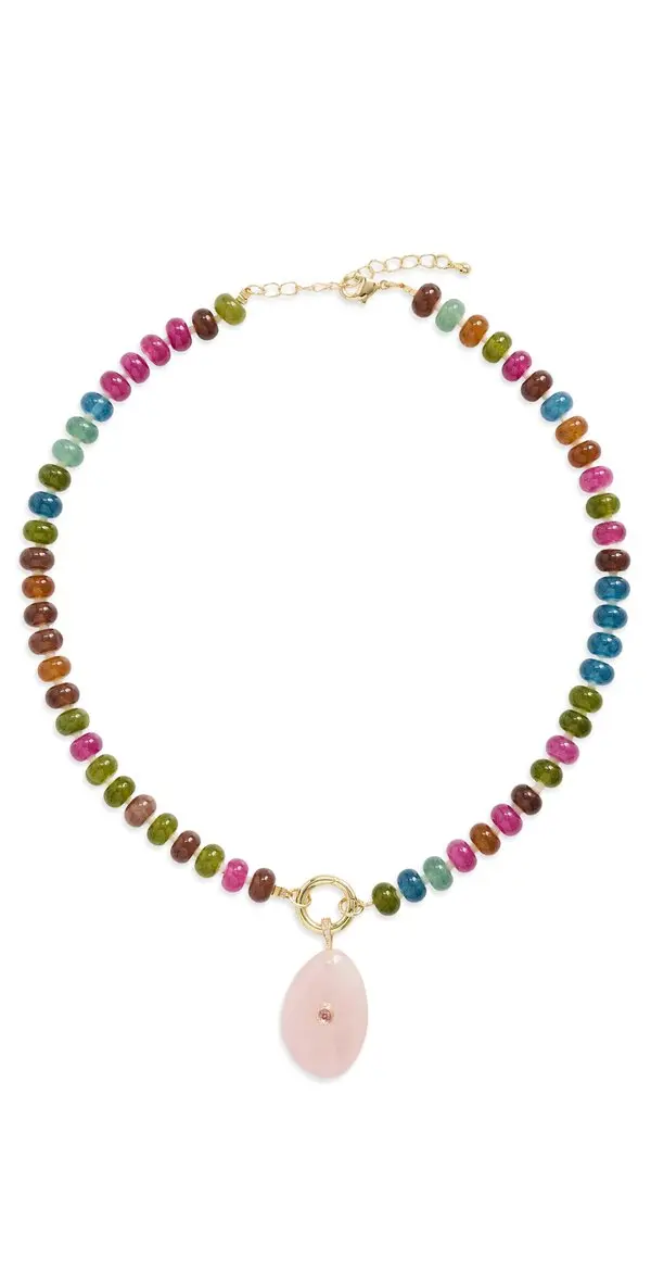 ADINA EDEN Beaded Natural Stone Drop Necklace - Multicolor
