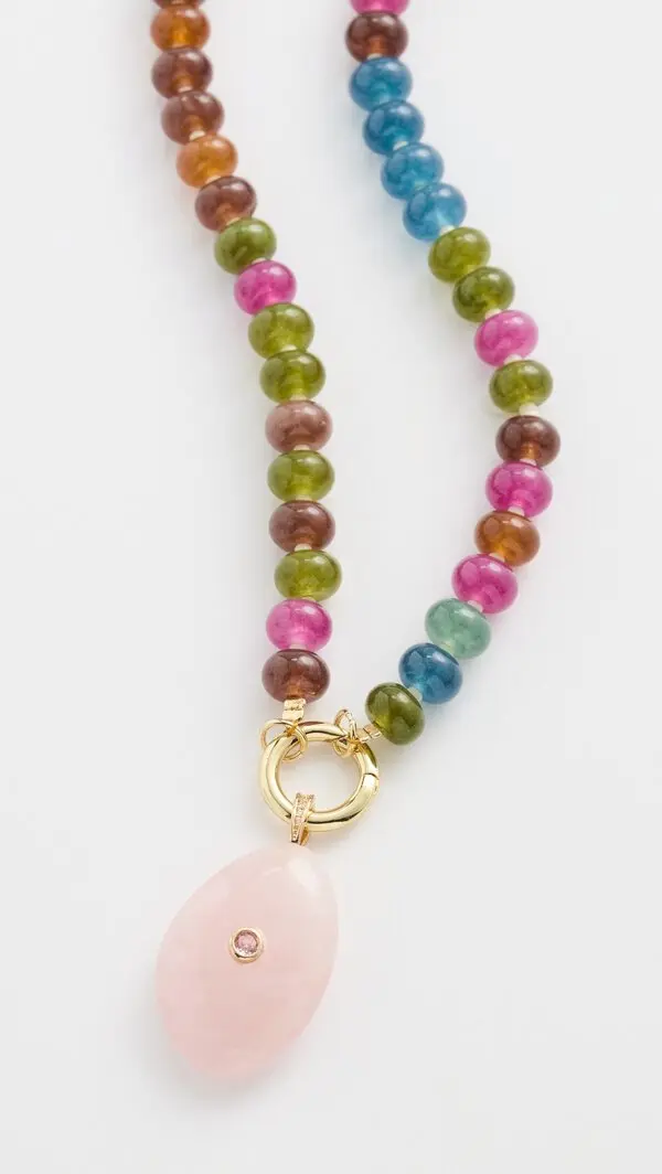 ADINA EDEN Beaded Natural Stone Drop Necklace