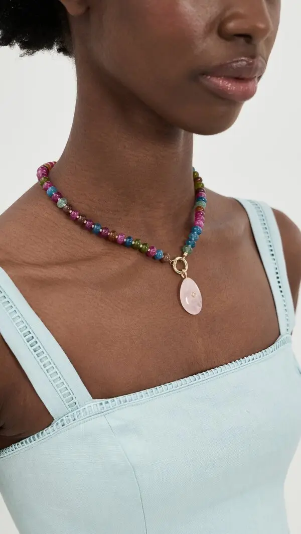 ADINA EDEN Beaded Natural Stone Drop Necklace