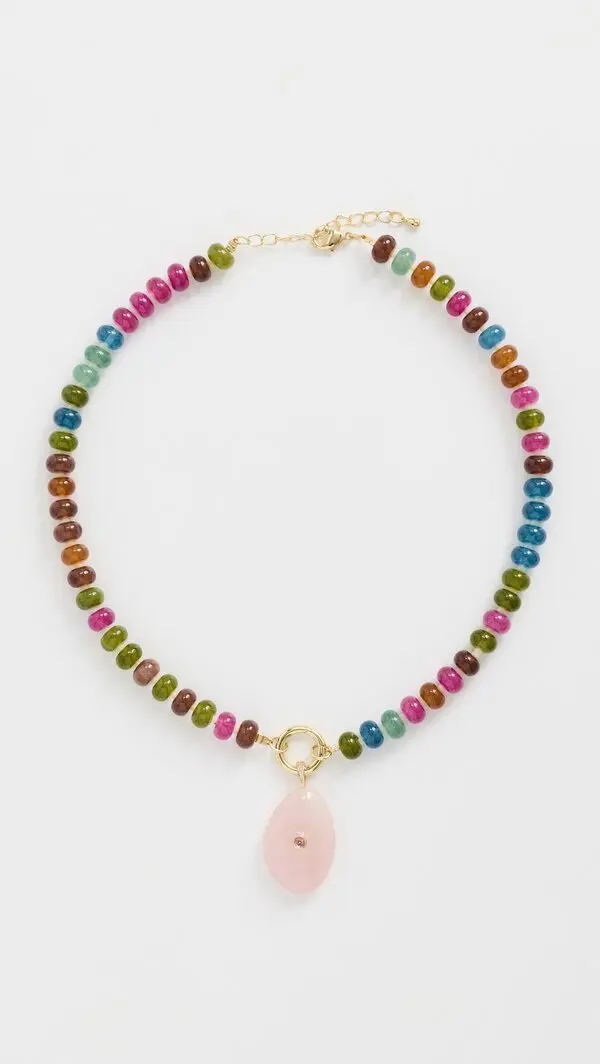 ADINA EDEN Beaded Natural Stone Drop Necklace