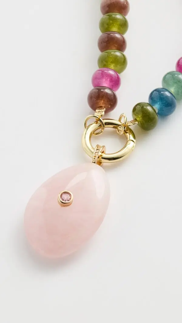 ADINA EDEN Beaded Natural Stone Drop Necklace