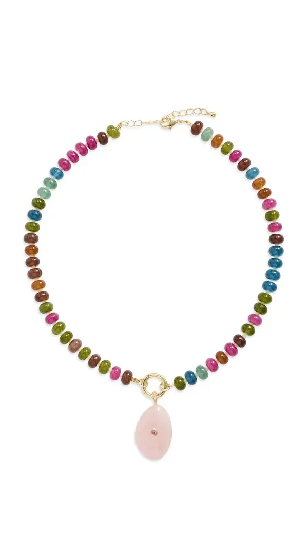 ADINA EDEN Beaded Natural Stone Drop Necklace