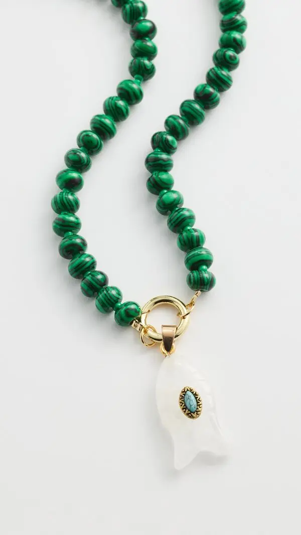 ADINA EDEN Beaded Natural Stone Fish Necklace