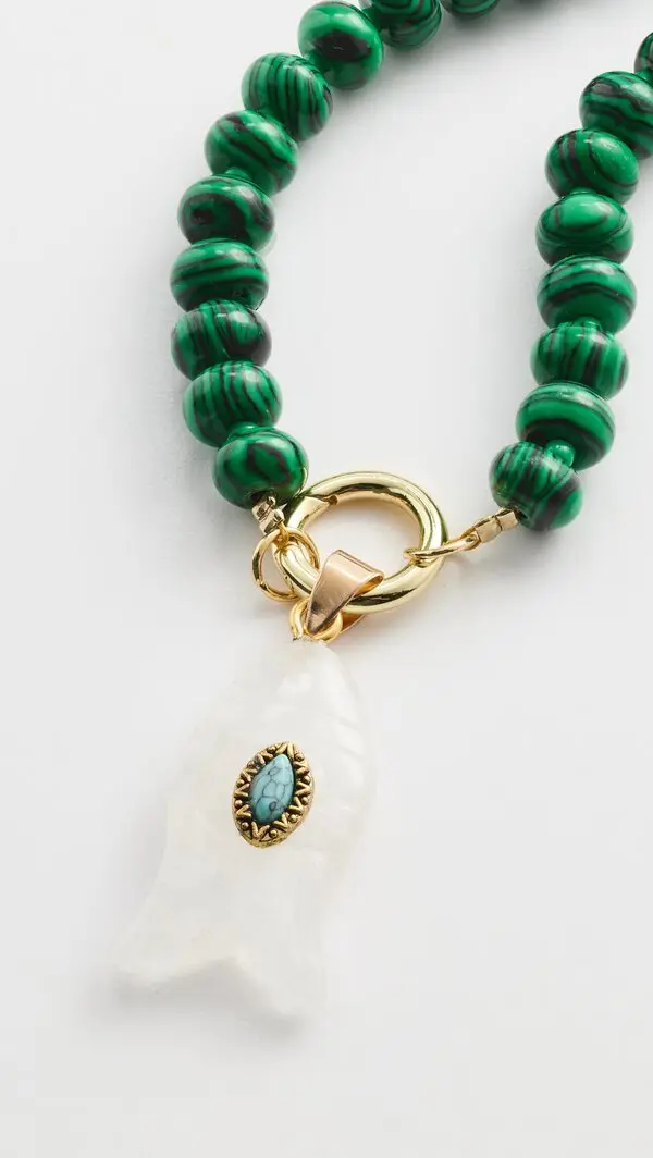 ADINA EDEN Beaded Natural Stone Fish Necklace