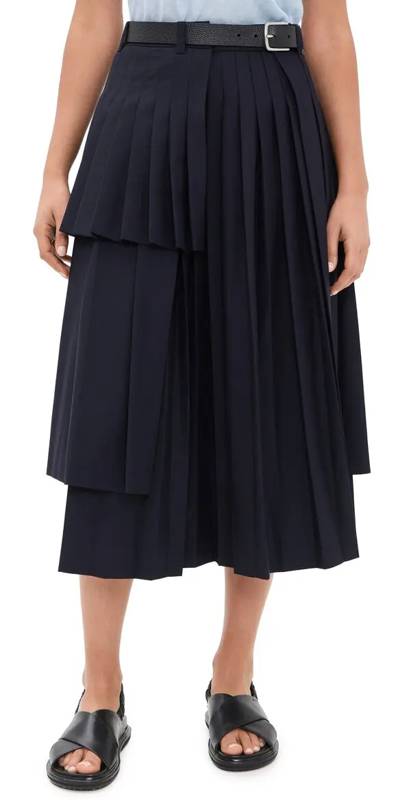 Sea Angelina Suiting Pleated Midi Skirt - Navy