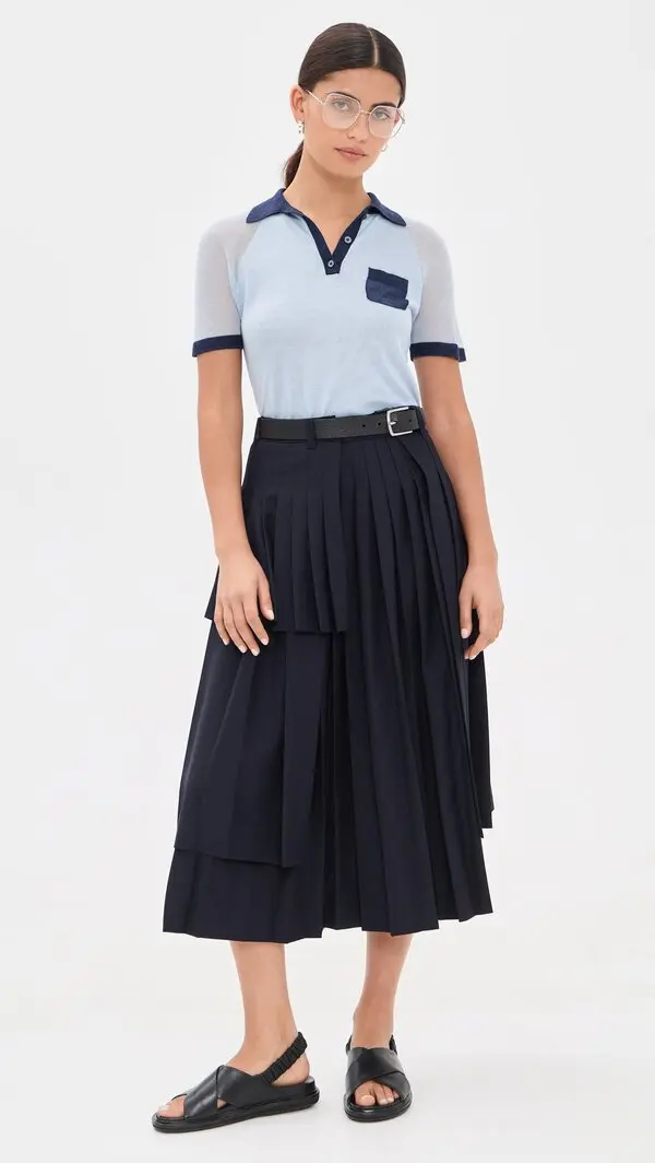 Sea Angelina Suiting Pleated Midi Skirt