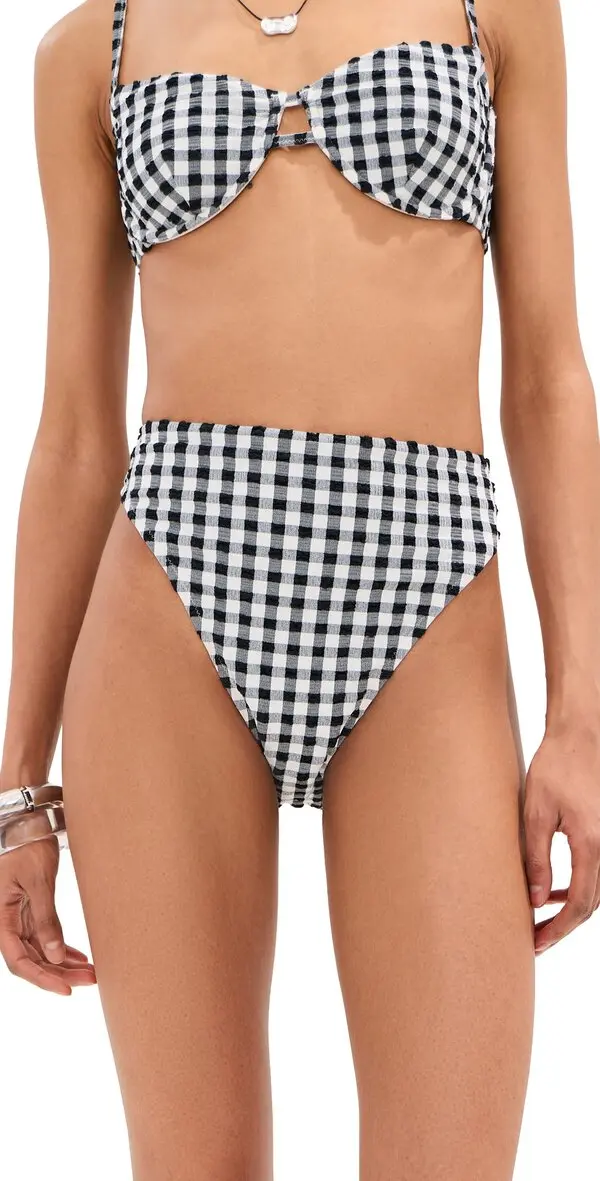 LE BOP High Waisted Bikini Bottoms - Gingham (black/white)