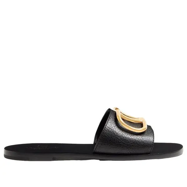 Valentino Garavani Calfskin Point Vlogo Signature Slide Sandal - Black