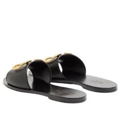 Valentino Garavani Calfskin Point Vlogo Signature Slide Sandal - Black
