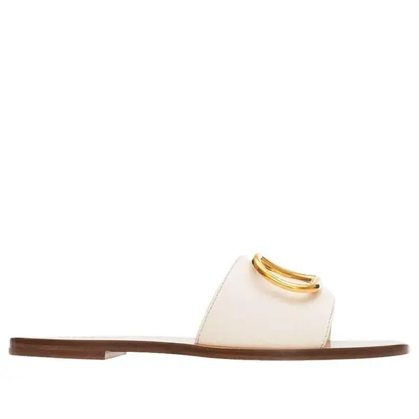 Valentino Garavani Calfskin Point Vlogo Signature Slide - Ivory