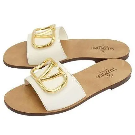 Valentino Garavani Calfskin Point Vlogo Signature Slide - Ivory
