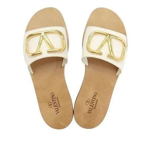 Valentino Garavani Calfskin Point Vlogo Signature Slide - Ivory