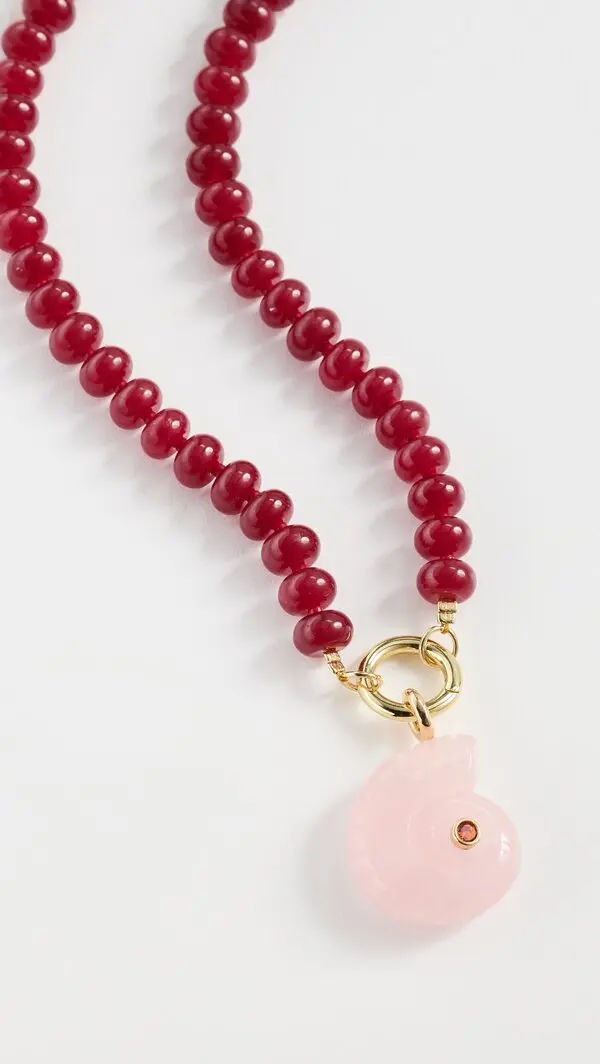 ADINA EDEN Berry Beaded Natural Stone Shell Pendant