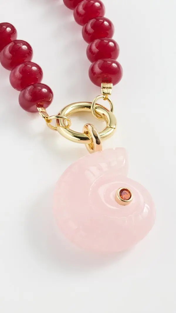 ADINA EDEN Berry Beaded Natural Stone Shell Pendant