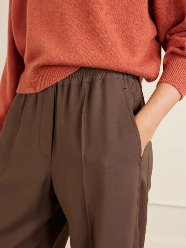 Brunello Cucinelli Wool-blend Wide-leg Pants - Brown