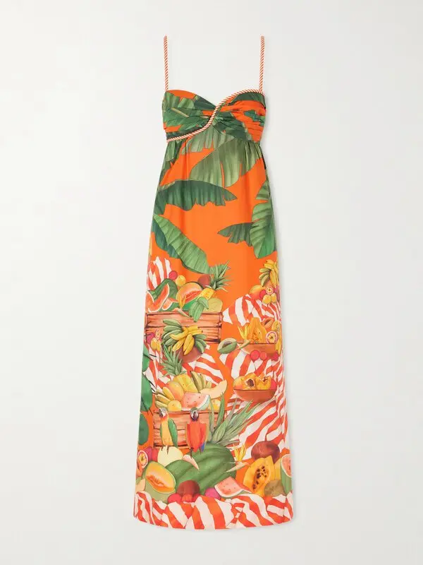 Farm Rio Fruit Trolley Printed Cotton Midi Dress - Red