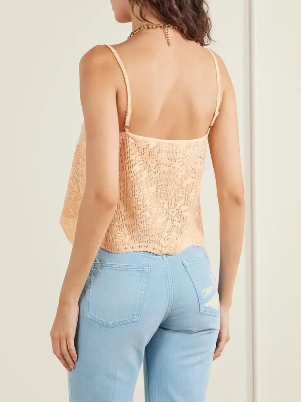 Chloé Crocheted Cotton Floral Motif Cropped Top - Orange