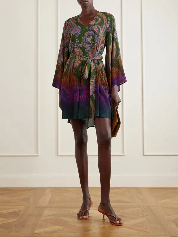 Etro Belted Paisley-printed Jersey Mini Dress