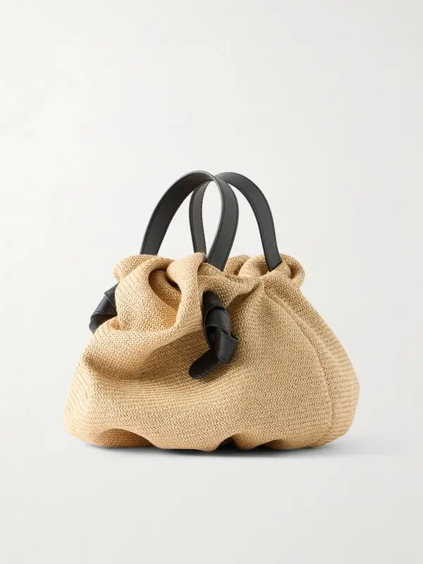 NEOUS Raffia Shoulder Bag With Leather Trim - Neutrals