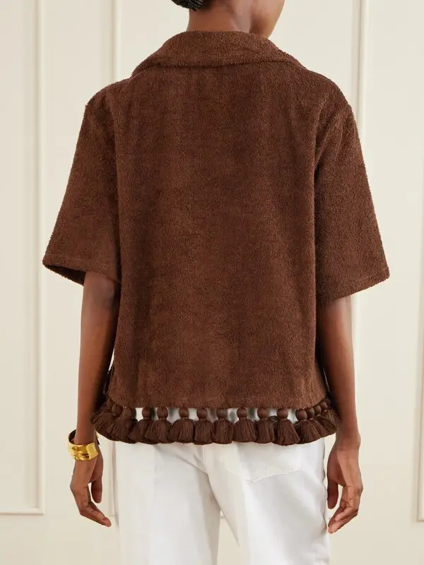 CAP D’ANTIBES Antonia Cotton-terry Shirt With Tassels