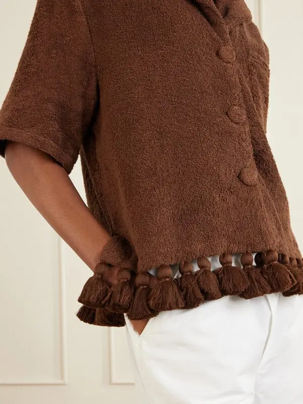 CAP D’ANTIBES Antonia Cotton-terry Shirt With Tassels