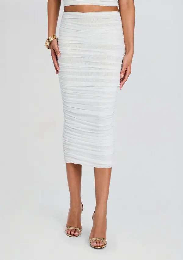 SEROYA Pia Mesh Midi Skirt - Eggshell