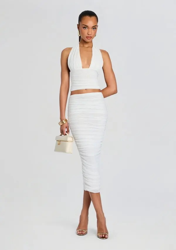 SEROYA Pia Mesh Midi Skirt - Eggshell