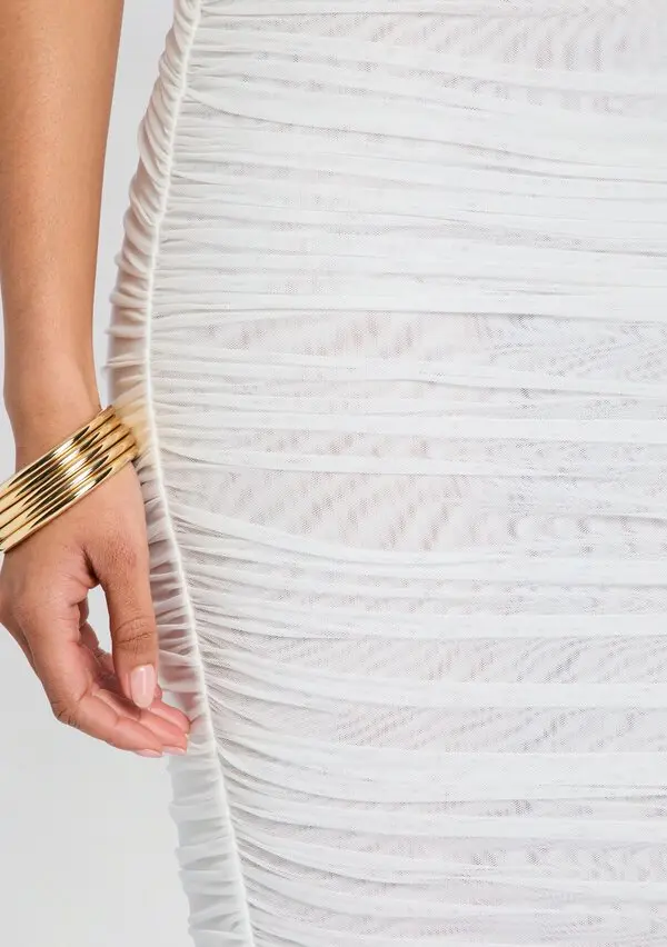 SEROYA Pia Mesh Midi Skirt - Eggshell