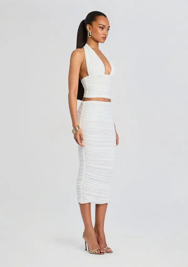 SEROYA Pia Mesh Midi Skirt - Eggshell