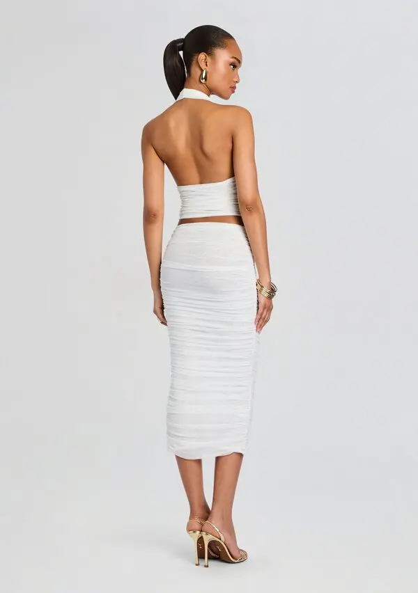 SEROYA Pia Mesh Midi Skirt - Eggshell