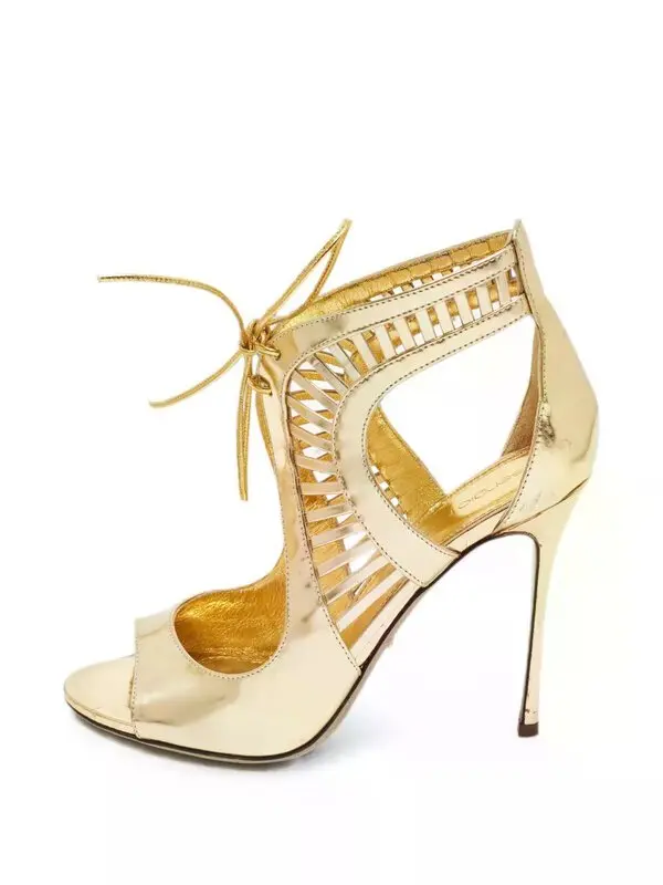 SERGIO ROSSI Tone Lace-up Leather Sandals - Gold