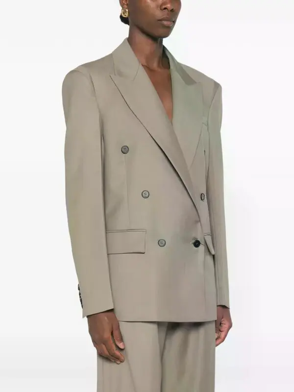 YCH Khaki Wool Double-breasted Blazer
