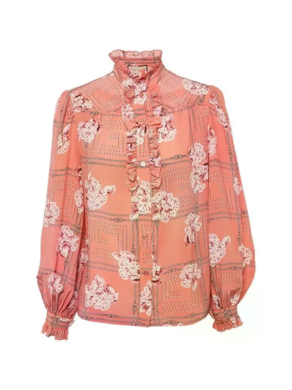 Gucci Floral Print Ruffled Blouse - Pink