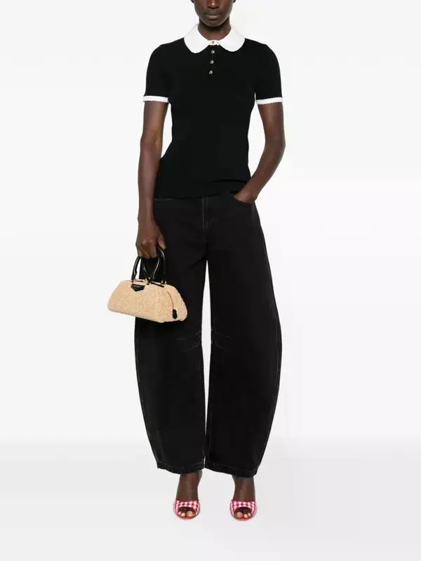 Maje Ribbed Polo Top With Contrast Collar