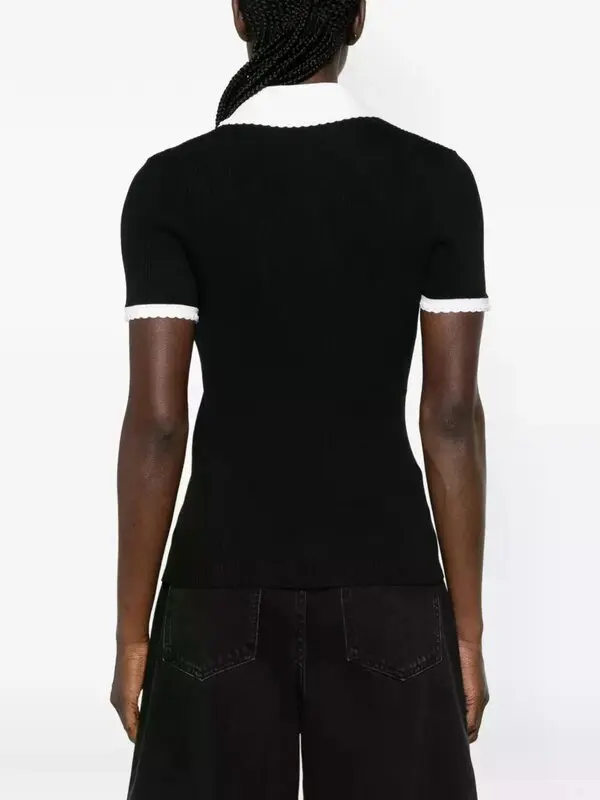 Maje Ribbed Polo Top With Contrast Collar