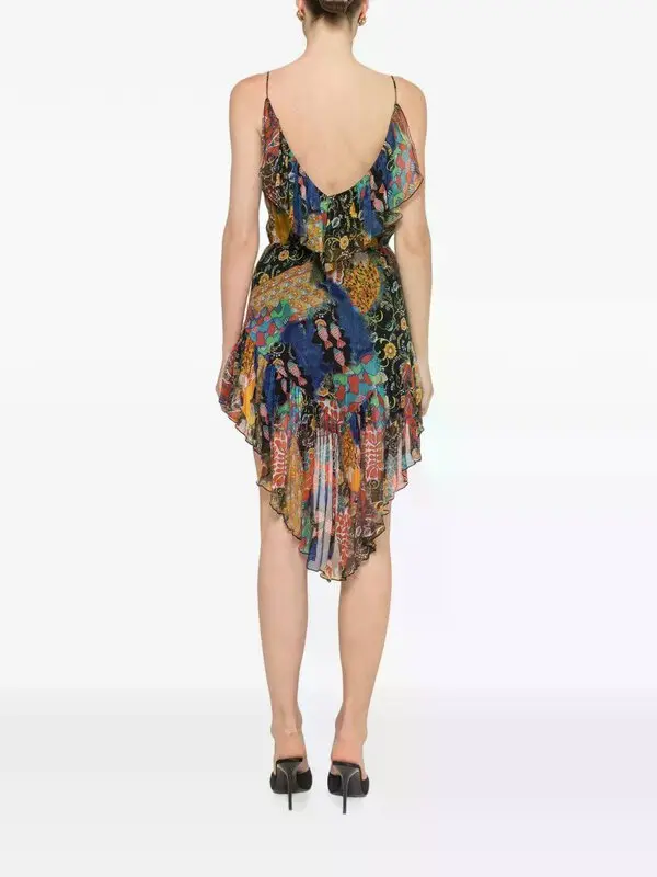 NISSA Printed Chiffon Asymmetric Mini Dress