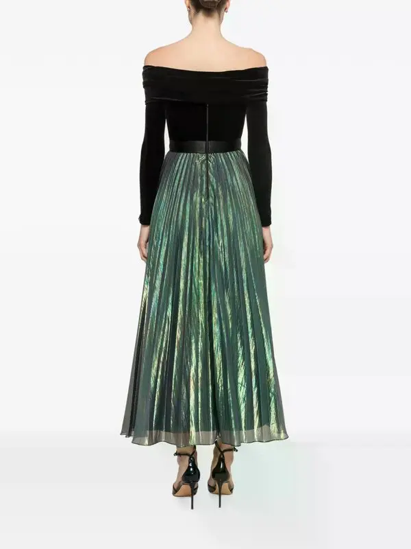 NISSA Velvet Bodice Metallic Chiffon Midi Dress
