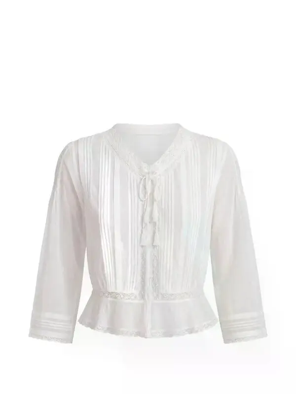 DÔEN Hillock Lace-trim Pin-tuck Blouse - White